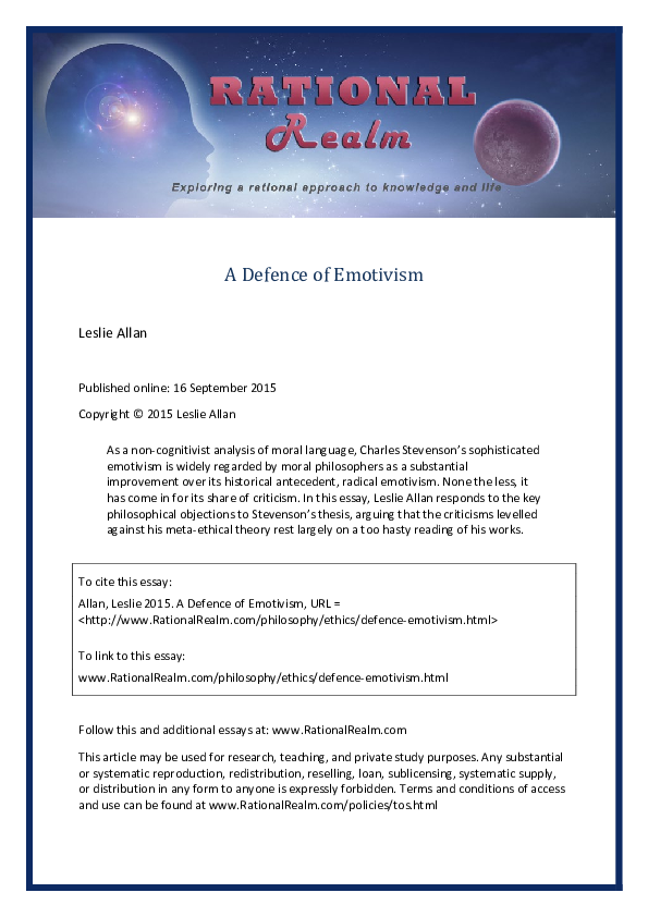 (PDF) A Defence of Emotivism