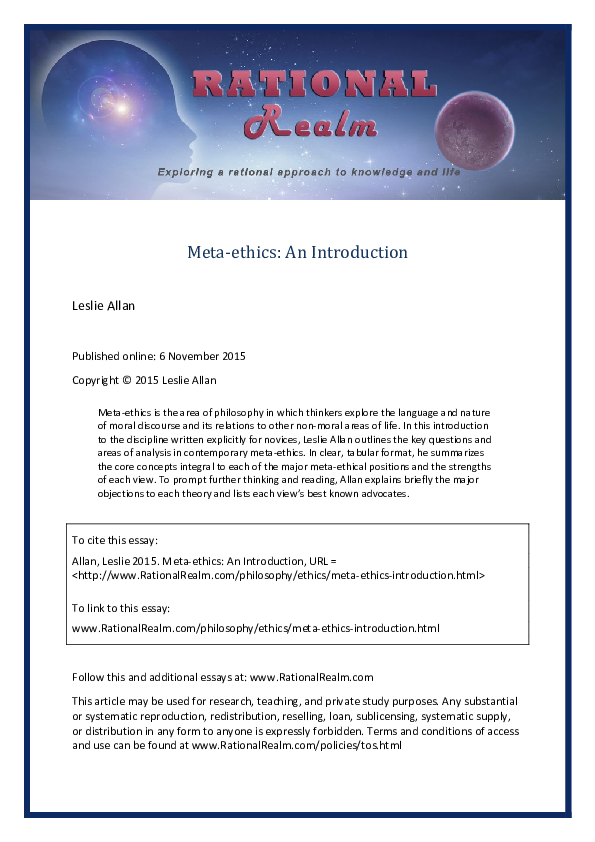 (PDF) Meta-ethics: An Introduction