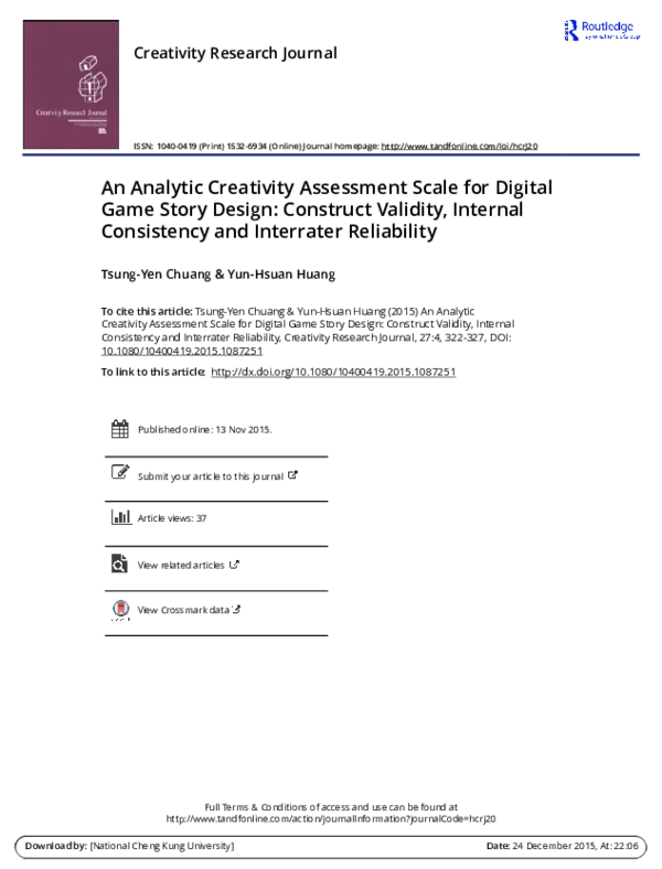 (PDF) An Analytic Creativity Assessment Scale for Digital Game Story Design: Construct Validity ...