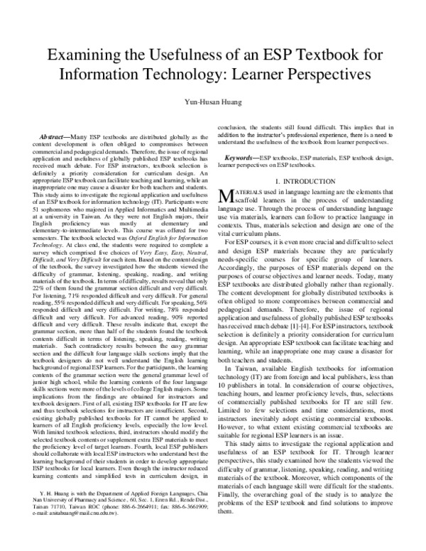 (DOC) Examining the Usefulness of an ESP Textbook for Information ...