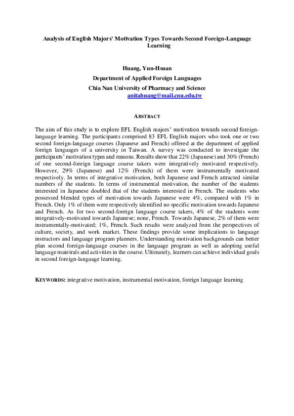 (DOC) Analysis of English Majors' Motivation Types Towards Second ...