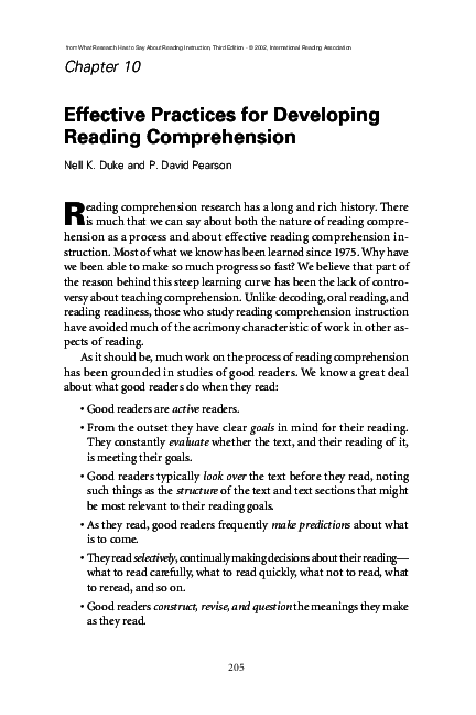 (PDF) Effective Practices for Developing Reading Comprehension