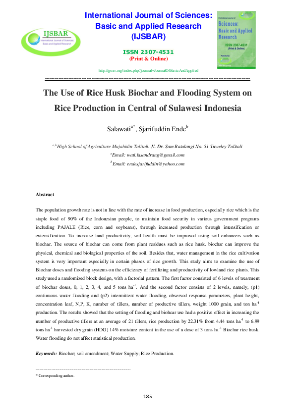 (PDF) The Use of Rice Husk Biochar and Flooding System on Rice ...