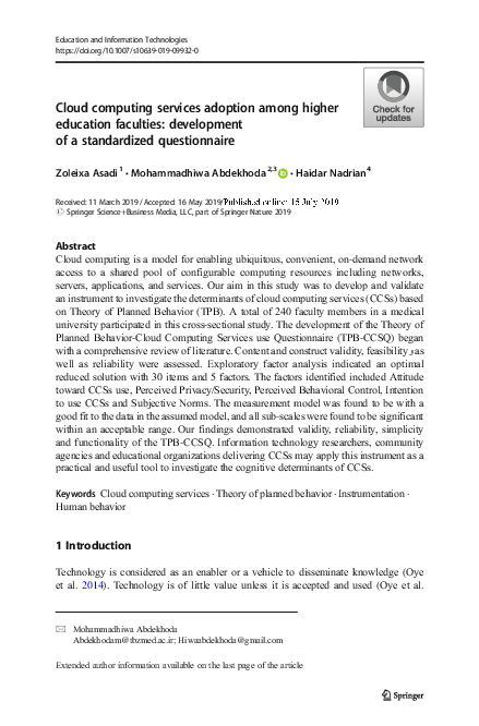 (PDF) Cloud computing services adoption among higher education ...