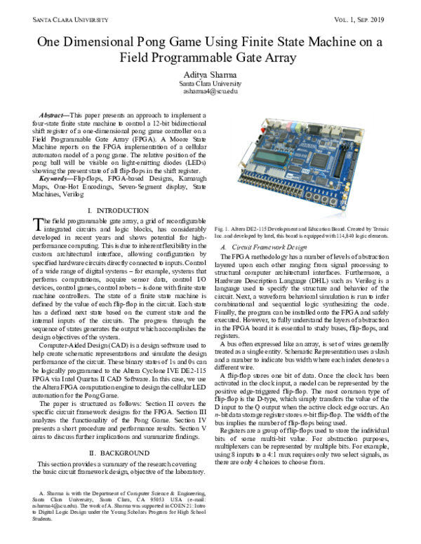 Pdf One Dimensional Pong Game Using Finite State Machine On A Field Programmable Gate Array 6926