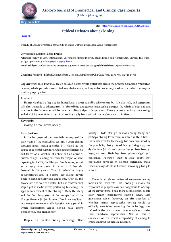 (PDF) Ethical Debates about Cloning