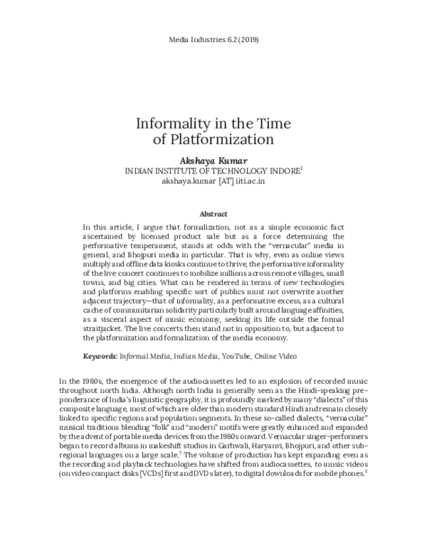 (PDF) Informality in the Time of Platformization