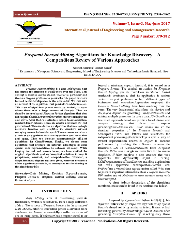 Pdf Review Of Frequent Itemset Mining Algorithms