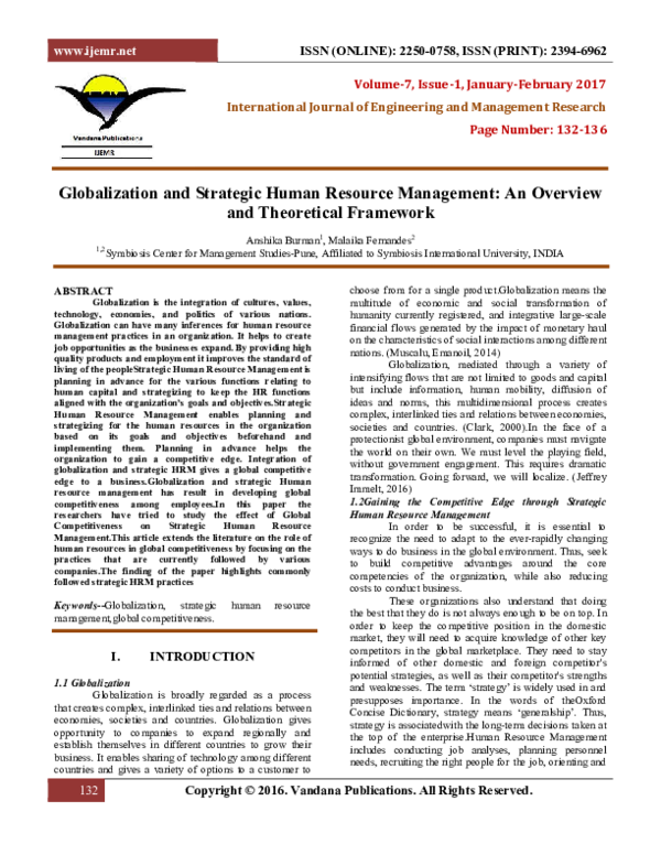 (PDF) Globalization and Strategic Human Resource Management: An ...