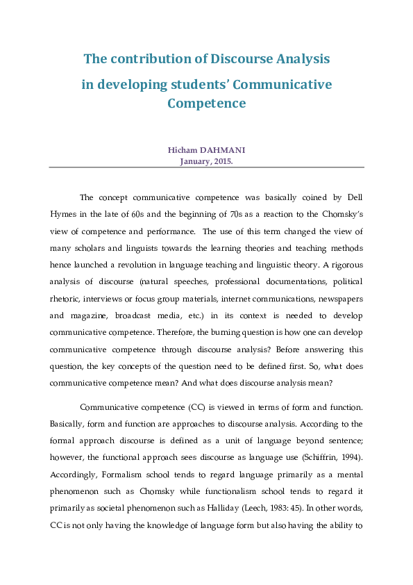 (PDF) The contribution of Discourse Analysis in developing students ...