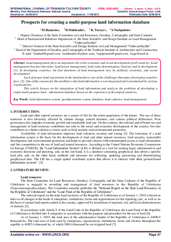 (PDF) Prospects for creating a multi-purpose land information database