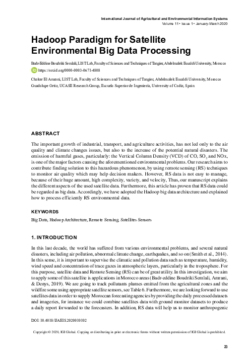 (PDF) Hadoop Paradigm for Satellite Environmental Big Data Processing