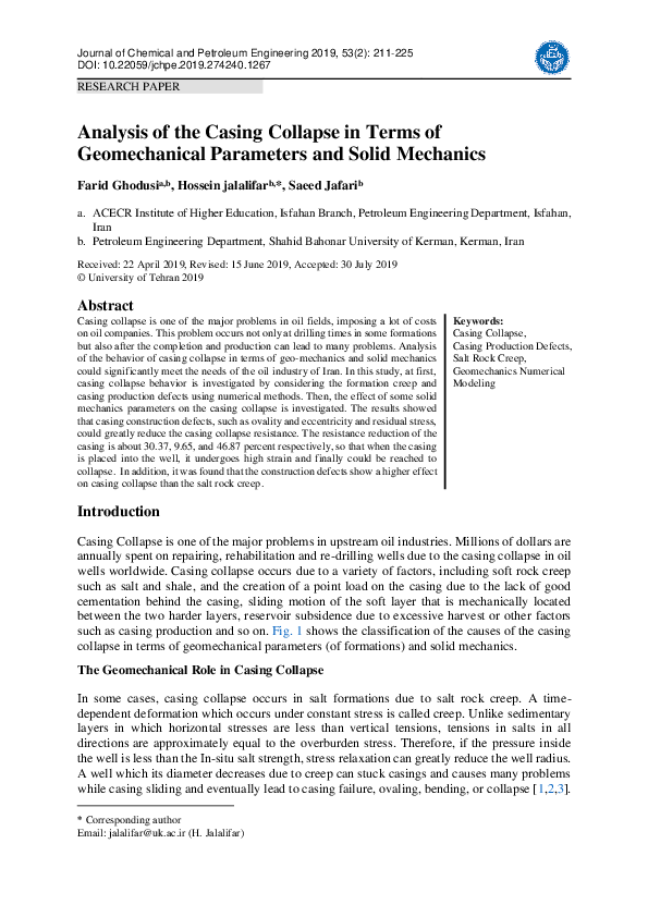 (PDF) Analysis of the Casing Collapse in Terms of Geomechanical ...
