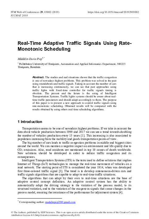 Pdf Real Time Adaptive Traffic Signals Using Rate Monotonic Scheduling