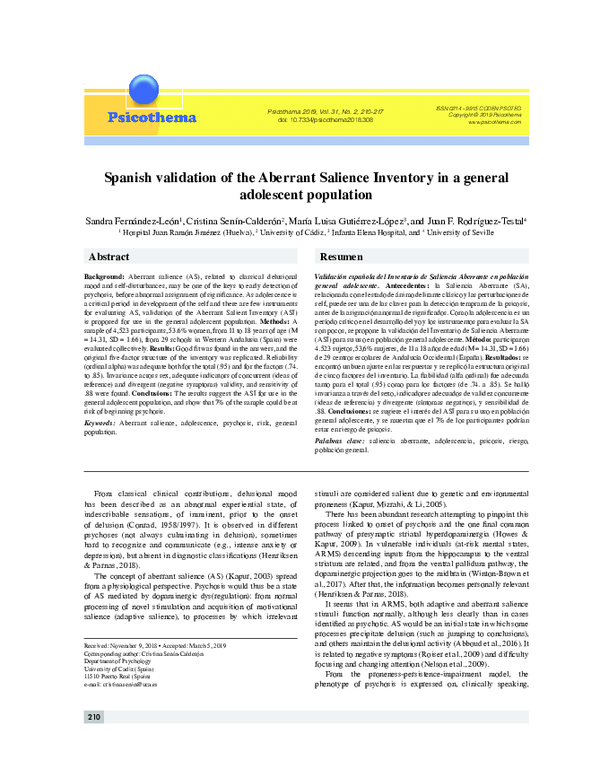 (PDF) Spanish validation of the Aberrant Salience Inventory in a ...
