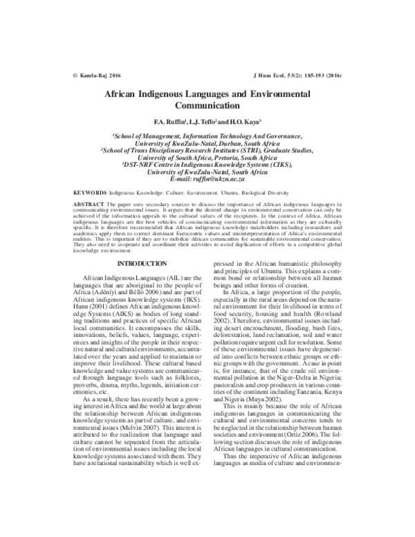 (PDF) African Indigenous Languages and Environmental Communication ...