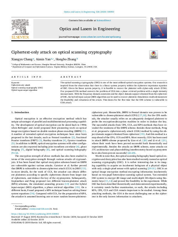 (PDF) Ciphertext-only attack on optical scanning cryptography