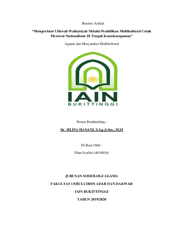 (DOC) RESENSI "revisi" jurnal Ukhwah Wathaniyah melalui pendidikan multikultural dian Syafitri 2
