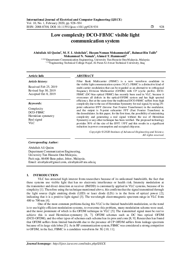 (PDF) Low complexity DCO-FBMC visible light communication system