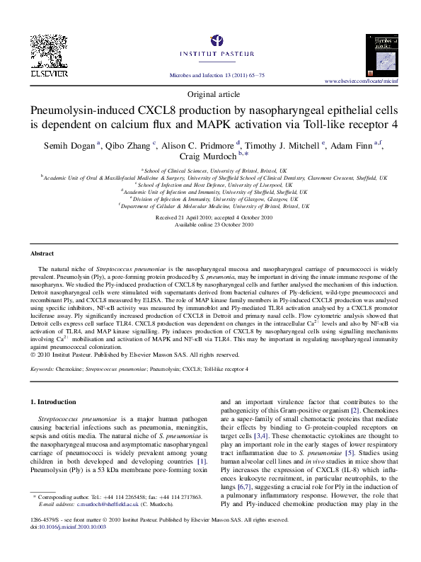 (PDF) Pneumolysin Triggers CXCL8 via TLR4 Signaling