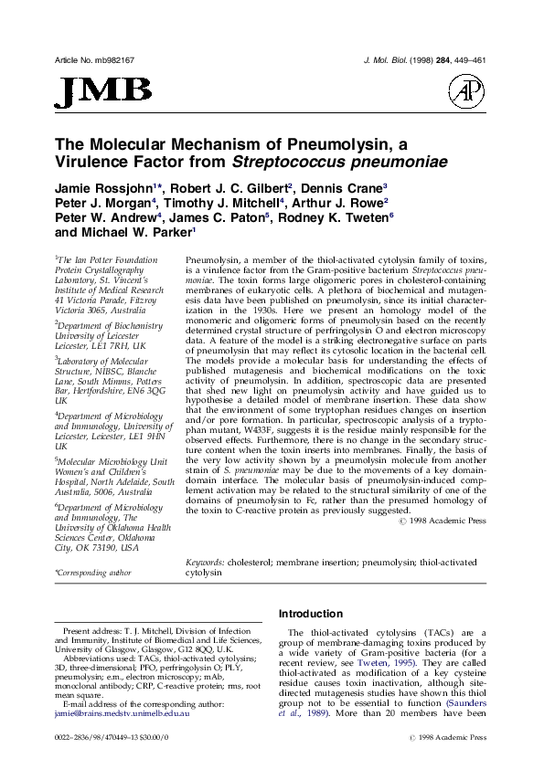 (PDF) The molecular mechanism of pneumolysin, a virulence factor from ...