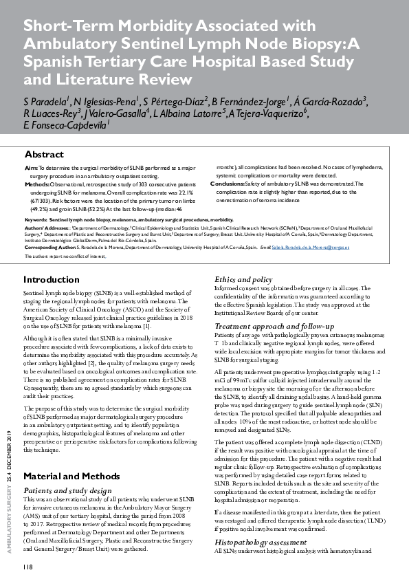 (PDF) Short-Term Morbidity Associated with Ambulatory Sentinel Lymph ...