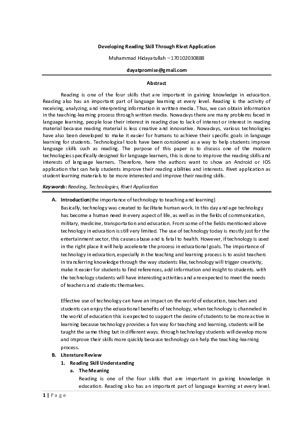 (PDF) Developing Reading Skill Through Rivet Application