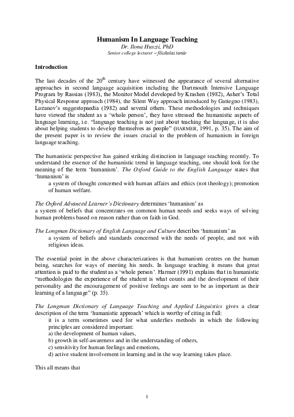 (PDF) Humanism In Language Teaching