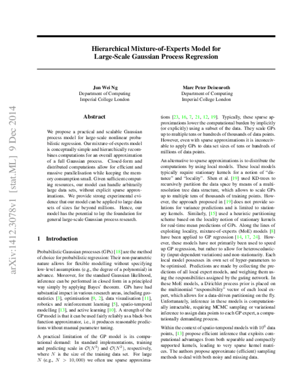 (PDF) Hierarchical Mixture-of-Experts Model for Large-Scale Gaussian Process Regression