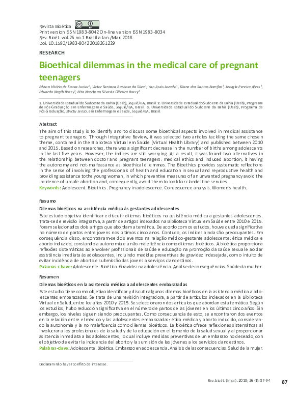 (PDF) Bioethical dilemmas in the medical care of pregnant teenagers