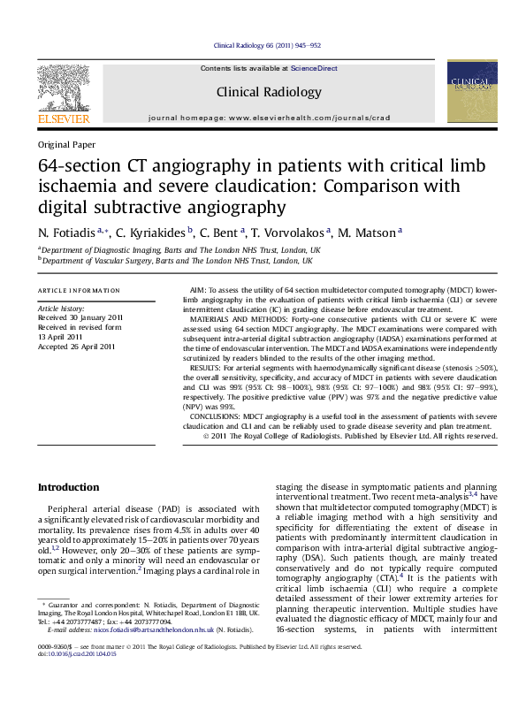 (PDF) 64-section CT angiography in patients with critical limb ...