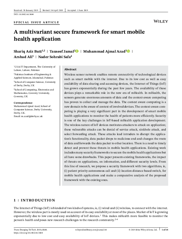 Pdf A Multivariant Secure Framework For Smart Mobile Health Application