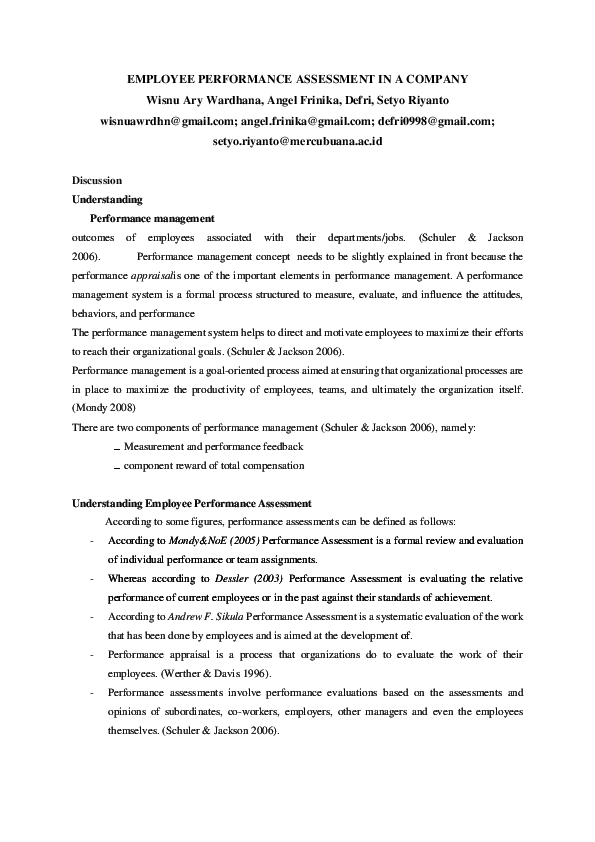 (DOC) EMPLOYEE PERFORMANCE ASSESSMENT IN A COMPANY