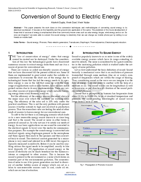 (PDF) Conversion of Sound to Electric Energy