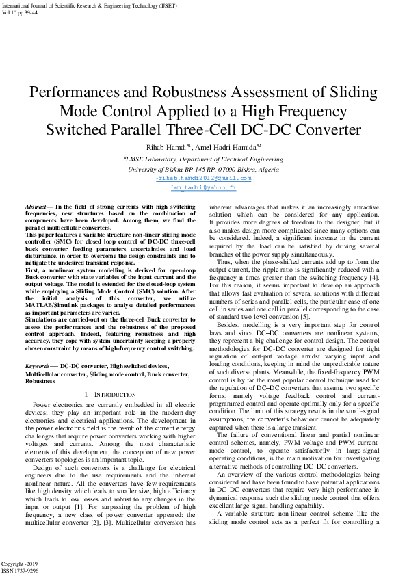 (PDF) Performances and Robustness Assessment of Sliding Mode Control Applied to a High Frequency ...