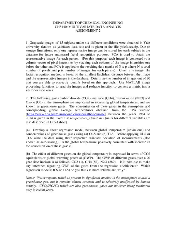 (DOC) DEPARTMENT OF CHEMICAL ENGINERING CH5440: MULTIVARIATE DATA ...