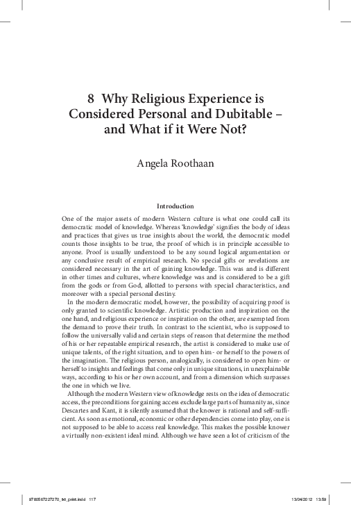 (PDF) Why Religious Experience is considered Personal and Dubitable ...