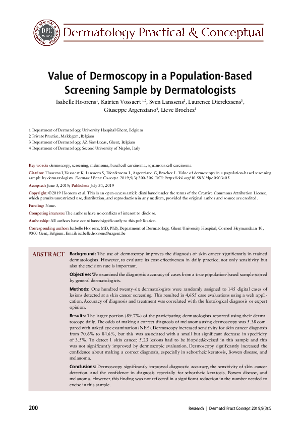 (PDF) Value of Dermoscopy in a Population-Based Screening Sample by ...
