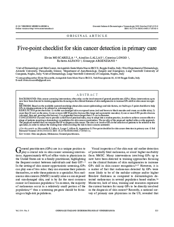 (PDF) Five-point checklist for skin cancer detection in primary care
