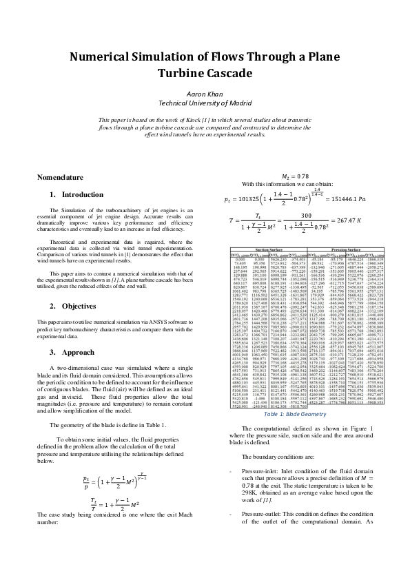 (PDF) Numerical Simulation of Flows Through a Plane Turbine Cascade