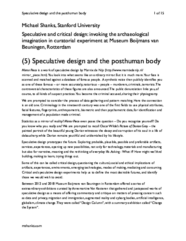 (PDF) Speculative design and the posthuman body