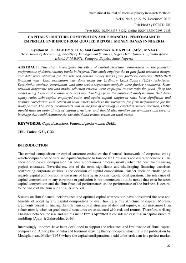 (PDF) CAPITAL STRUCTURE COMPOSITION AND FINANCIAL PERFORMANCE ...