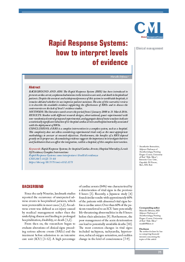 (PDF) Rapid Response Systems: how to interpret levels of evidence