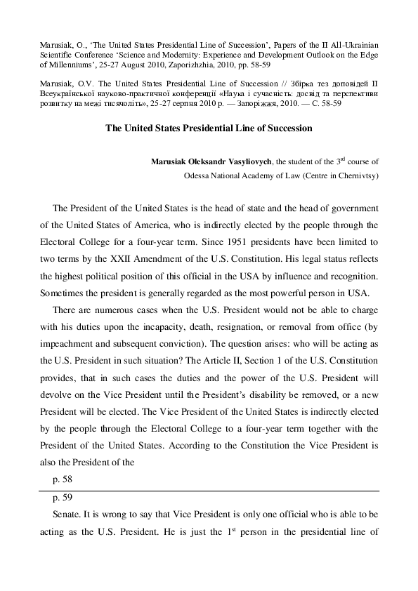 (PDF) The United States Presidential Line of Succession | Oleksandr ...