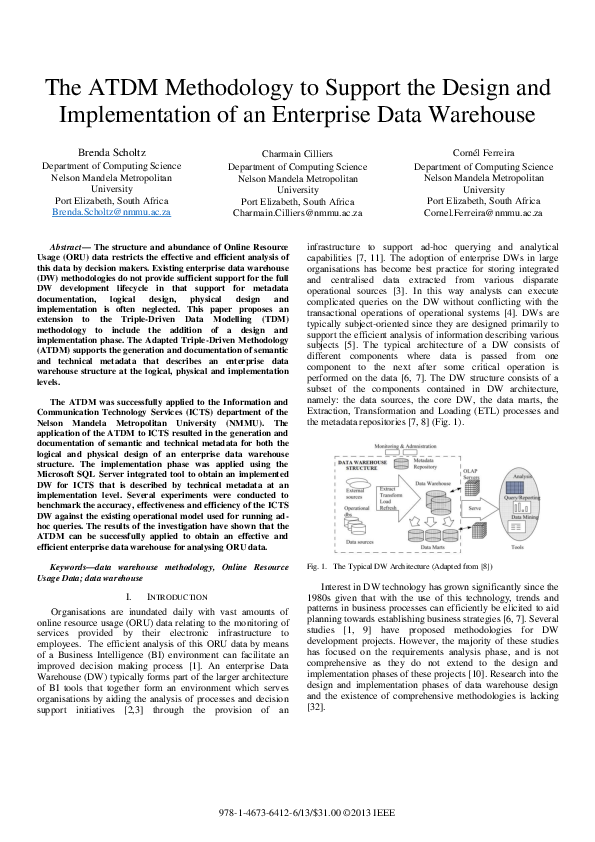 (PDF) The ATDM Methodology to Support the Design and Implementation of an Enterprise Data Warehouse