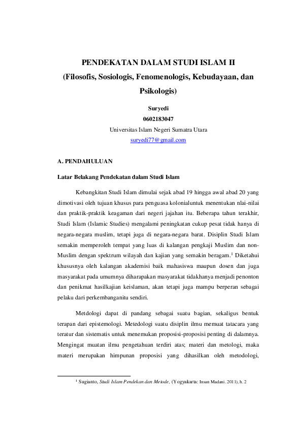 (DOC) PENDEKATAN STUDI ISLAM II SURYEDI