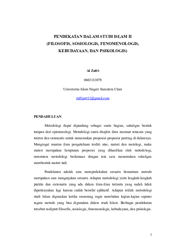 (DOC) Pendekatan Studi Islam II-