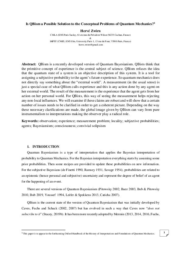 (PDF) Is QBism a Possible Solution to the Conceptual Problems of ...