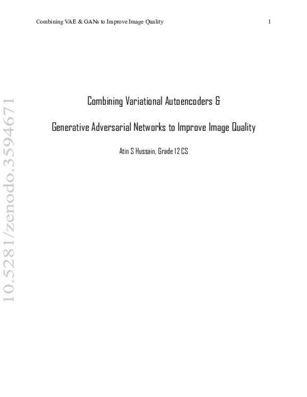 Pdf Combining Variational Autoencoders And Generative Adversarial Networks To Improve Image