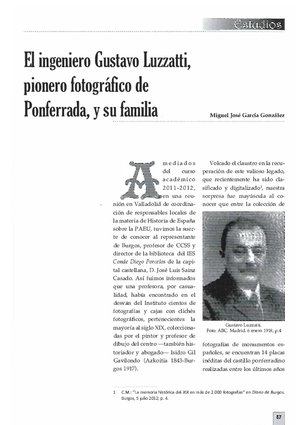 (PDF) El ingeniero Gustavo Luzzatti, pionero fotográfico de Ponferrada ...
